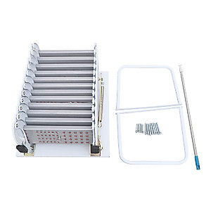 Telescopic Ladder Attic Ladder Pull Down Attic Ladder Alloy Attic Stairs 12 Steps Loft Ladder 9.2FT Wall-Mounted Collapsible Ladder with Armrests (White)