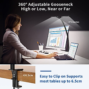 iZELL 154 LED Dimmable Desk Lamp - 【3 Colour Temperatures & 10 Brightness Levels】 2X 70cm Flexible Gooseneck with Swivel Clamp, Easy Clip on Reading Light, Led Table Lamp, Work Lamp for Home/Office