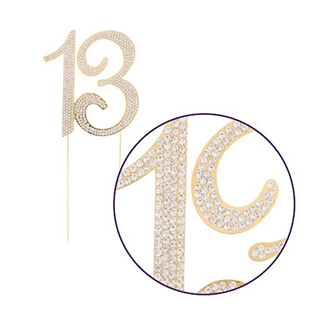 Ella Celebration 13 Cake Topper for 13th Birthday Party, Gold Rhinestone Metal Number Decoration (Gold)