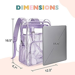 mommore Clear Backpack Heavy Duty Thick PVC Transparent Backpack with Leather Trim Large Capacity See Through Backpack for Work, Stadium