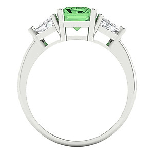 3.0 ct Emerald cut 3 stone Solitaire Green Simulated Diamond Designer Anniversary Bridal Engagement Ring 14k White Gold 6