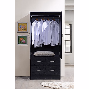 HODEDAH IMPORT Two Door Wardrobe, with Two Drawers, and Hanging Rod, Black
