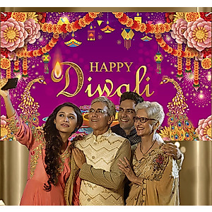 Aovaely Happy Diwali Backdrop Banner Decorations for Home Wall Hanging, Indian Festival of Lights Decorations, Diwali Photo Booth Props Background for Indian Diwali Party Supplies 6.2 x 3.7 ft