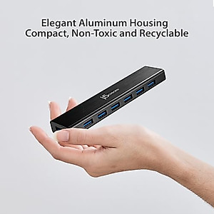 j5create 7-Port Powered USB 3.0 Data Hub with 3.3 ft Extended Cable [20W Power Adapter Included] for Mac, MacBook, Windows, Laptop, Surface, XPS, PC (JUH377)