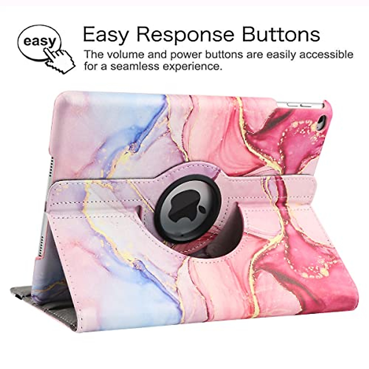 Case for iPad 9.7 5th/ 6th Gen (2017/2018)/ iPad Air 2/ Air 1-360 Degree Rotating Multi Angle Viewing Folio Stand Cases with Auto Sleep/Wake (Marble Pink)