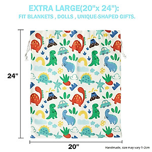 silenwest Baby Boy Gift Bags,Premium Canvas Drawstring Bags | Extra Large 24"x 20" | Reusable Fabric | Perfect for Baby Showers,Birthday Parties and More | Dinosaur Garden