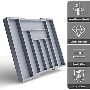 Chubangshou Utensil Organizer Silverware Holder, Adjustable Kitchen Drawer Organizer for Large Utensils, Bamboo Cutlery Organizer in Drawer (Black)