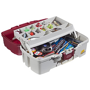 Plano 1-Tray Tackle Box with Dual Top Access, Red Metallic/Off White, Premium Tackle Storage (620106)