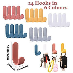 BieFuDan 24 Pack Self Adhesive Hooks Utility Wall Hooks Key Hooks for Wall Decorative Key Holder Rack Command Hooks for Towels, Hats, Entryway,Bathroom, Kitchen, Living Room, Office
