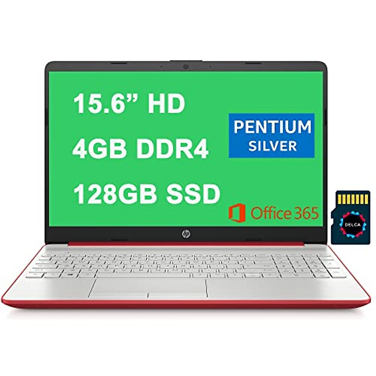 HP Notebook 15 Business Laptop I 15.6” HD SVA Display I Intel 4-Core Pentium Silver N5000 Processor I 4GB DDR4 128GB SSD I USB-C I HDMI Office365 Win10 Red + 32GB MicroSD Card