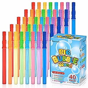 Inscraft 40 Pack 14’’ Big Bubble Wands, 8 Colors Bubbles Bulk for Summer Toy, Outdoor / Indoor Activity Use, Easter, Birthday, Graduation, Shower, Bubbles Party Favors Supplies for Kids Toddlers