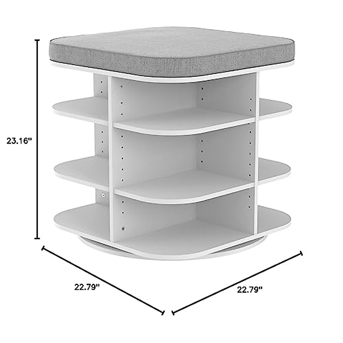 ClosetMaid Shoe Storage Bench Ottoman, Rotating with Gray Cushion, Adjustable, White Finish