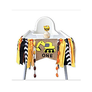Construction Themed Highchair Banner for First Birthday Smash Cake Photo Shoot,Party Supplies and Decorations for Baby Boy's 1st Year Bday,Chair Garland for Picture Backdrop,Pre-assembles No Need DIY