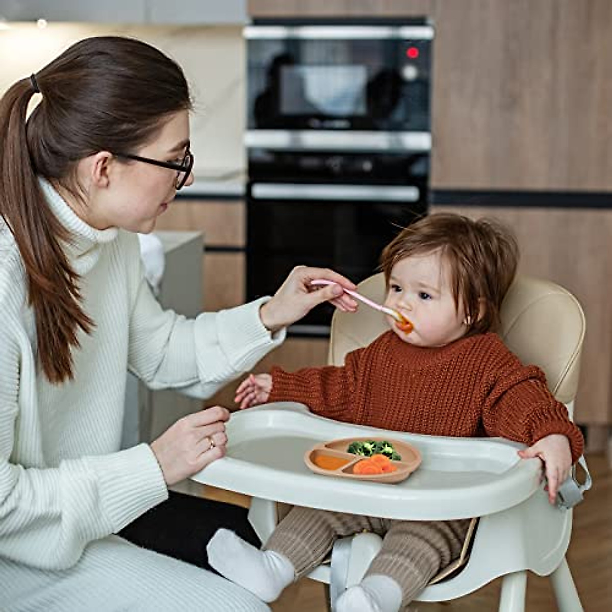 Eascrozn Toddler Plates 3 Pack, Divided Suction Plates for Baby, 100% Food Grade Silicone Baby Plates, Non-Slip, Baby Led Weaning Supplies, Microwave & Dishwasher Safe