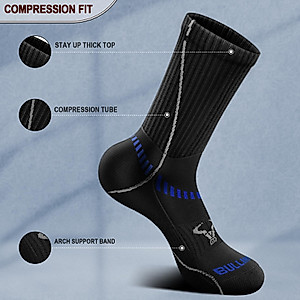 BULLIANT Men Sports Socks 6Pairs, Athletic Crew Socks Cushioned For Men Outdoor Running-Arch Compression Support(6Pairs,Shoes Size:Men 11-13)