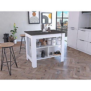 Tuhome Cala Kitchen Island, Four Legs, Three Shelves -White/Onyx