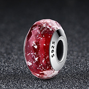 NINGAN Murano Glass Charm Fit European Bracelets and Necklaces (Red Class Shimmer)