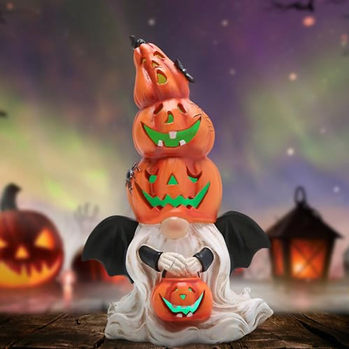 Hodao Mystical Stacked Pumpkin Gnomes Collectibles - Orange Halloween Decor for Home Fall Indoor