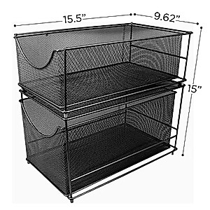 Sorbus® Cabinet Organizer Set — Mesh Storage Organizer with Pull Out Drawers—Ideal for Countertop, Cabinet, Pantry, Under The Sink, Desktop and More (Black Two-Piece Set)