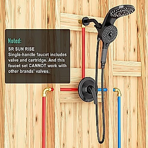 SR SUN RISE Magnetic Shower Faucets Sets Complete 8-Spray 2-in-1 Dual Shower Head with Handheld Combo and ON/OFF Switch for Saving Water Single-Handle Shower Faucet, Matte Black (Valve Included)