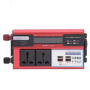 Jeanoko 3000W Solar Inverter, No Noise Power Battery Converter No Pollution Digital Display Solar Inverter 4 USB Ports for Power Office for Driver