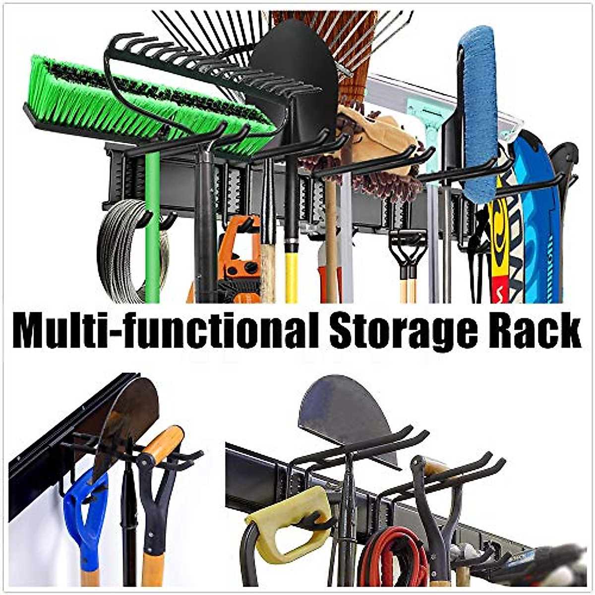WALMANN Wall Mount Tool Organizer, Ski Wall Rack, Garage Storage Rack, Heavy Duty Garden Tool Storage Organization System, Holds Up to 300lbs