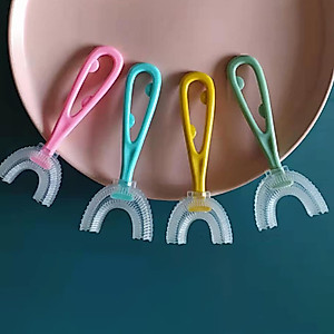 Electric Toothbrush with U-Shaped Toothbrush, Whitening Massage Toothbrush, Baby Toothbrush Food Grade Labor-saving Silicone U-shaped Manual Infant Toothbrush Baby Supplies- Green Small Circle