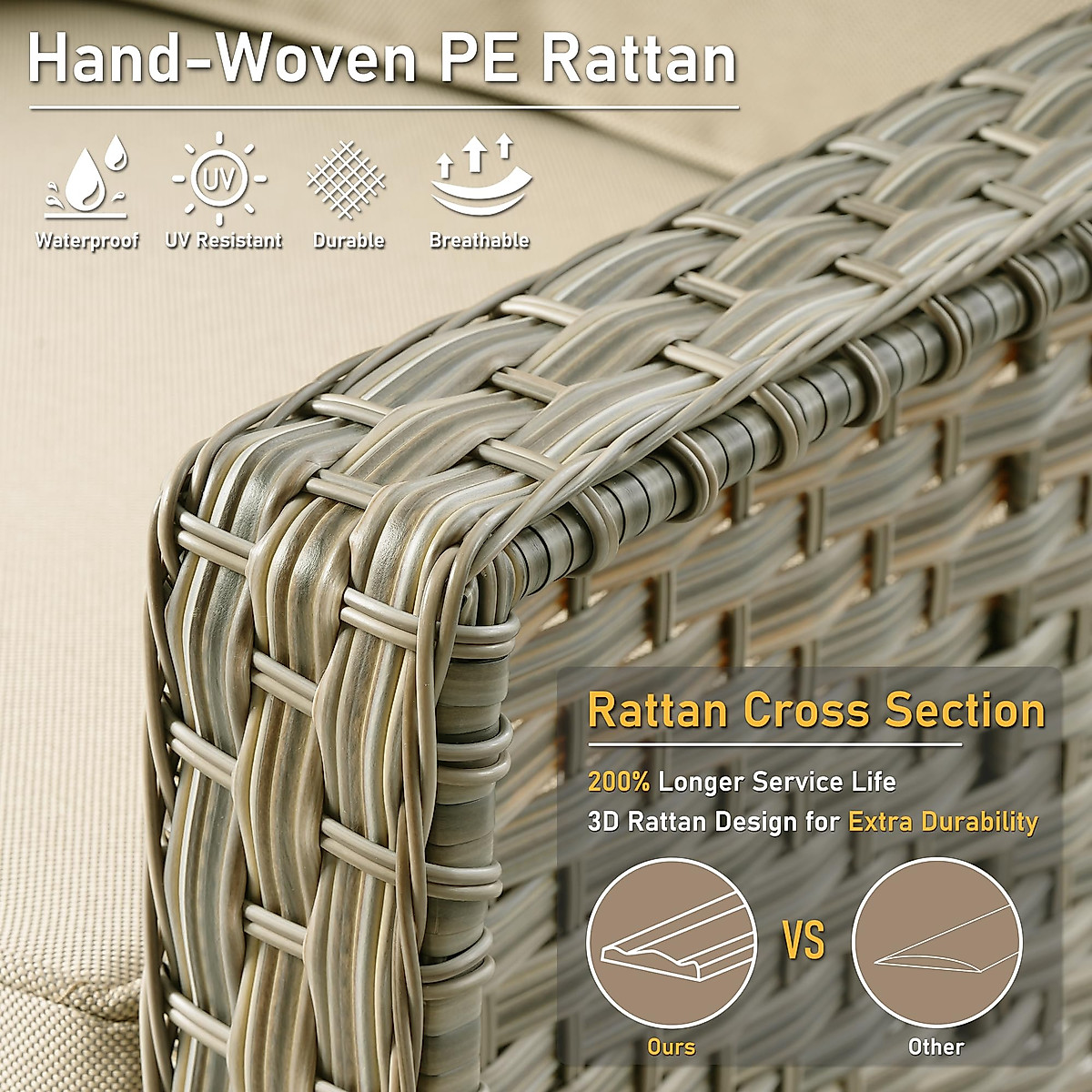 HOOOWOOO 5 Piece Patio Furniture Conversation Sets with Swivel Rocking Chairs,Outdoor Wicker Furniture with LED Tablet,All Weather Resistant High Back Rattan Conversational Set(Beige Tan)