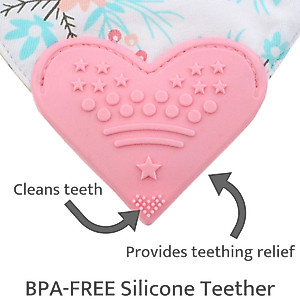 Reversible Baby Teething Bibs - Attached Pink Heart Teether - Boho Antler - Set of 2