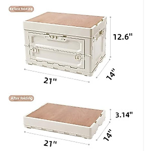 SHIDIAN Folding Storage Camping Box with Wooden lids, 5 Sides can be Opened,Trunk Organizer for Outdoor Picnic, Car,Camping Essential(60L)