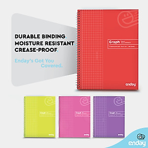 Graph Paper Notebook Quad Ruled Spiral Grid Notebook PACK Of 4 White Paper 100 Sheets Assorted Colors Wire Bound Graphing Books - by Emraw