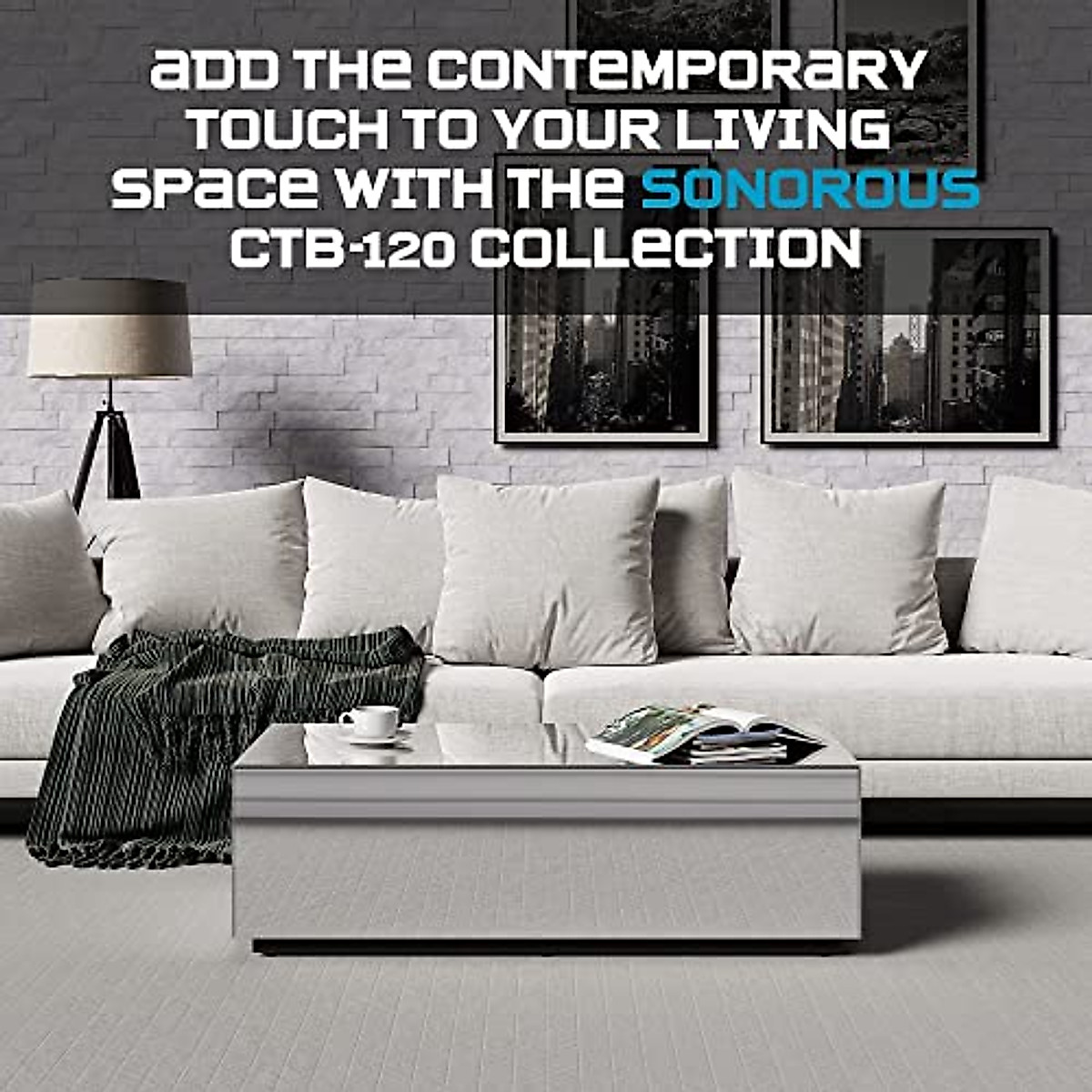 SONOROUS Premium Tempered Glass Coffee Table - Fingerprint Resistant Luxury Center Table for Living Room - High Gloss Coffee Table - Modern Rectangular Table Sleek Design - Mirror