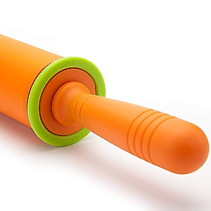 Adjustable Rolling Pin, Dough Roller, Silicone Rolling Pins with 4 Thickness Rings for Baking Dough, Pizza, Pie, Pastries, Pasta, Cookies(Orange)