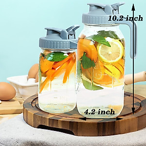 Mason Jar Pitcher With Pour Spout Lids & Handle 2 quart Large Glass Mason Pitcher Wide Mouth 64 Oz For Breastmilk Fridge Iced Tea Sun Tea, Juice, Coffee Lemonade Half Gallon Airtight And Leak Proof