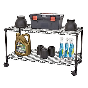 QXDRAGON Medium Adjustable, Heavy Duty Storage Shelving Unit on Wheel Casters, Metal Organizer Wire Rack, Black (2-Shelf, 35.43" L x 17.72" W x 19.29" H)