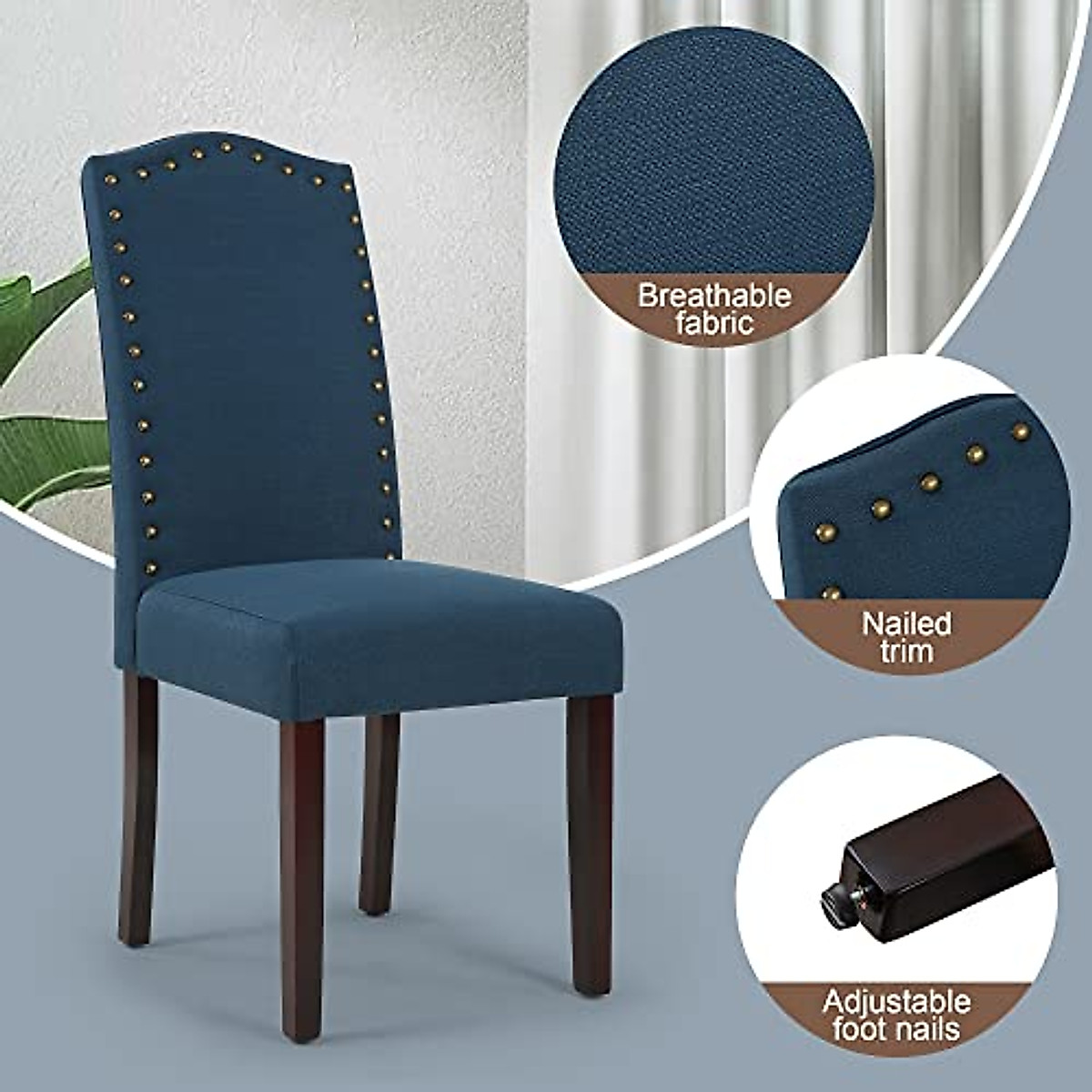 LSSPAID Dining Chairs Set of 4, High Back Fabric Upholstered Parsons Dining Room Chairs, Nail Head Trim Dining Chair, Turquoise