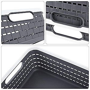 CertBuy 3 Pack Plastic Storage Baskets 14 x 10 x 4.5 Inch, Large Weave Storage Bins with Handle for Cabinet, Shelf, Kitchen, Bedroom, Bathroom and Office – Dark Grey