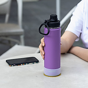 koodee Insulated Water Bottle, 22 oz Stainless Steel Double Wall Vacuum Wide Mouth Sport Bottle with Leakproof Spout Lid (Purple)