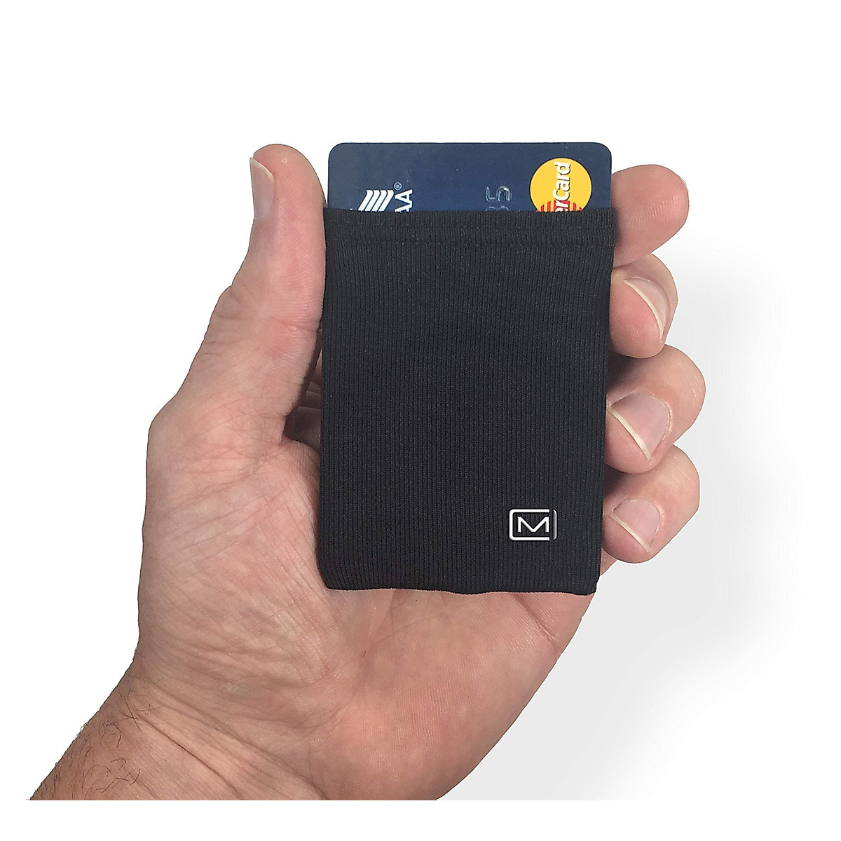 Modern Carry Elastic Minimal Card Holder, Minimalist Wallet for Men & Women, Stretch Credit Card & Business Card Holder, Stretchy Slim Credit Card Wallet - Ultra Thin w/ 1 Card Slot (Black)