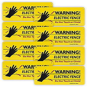 8-Pack Warning Electric Fence Safe Sign, 10"x 3.5" Plastic Sign