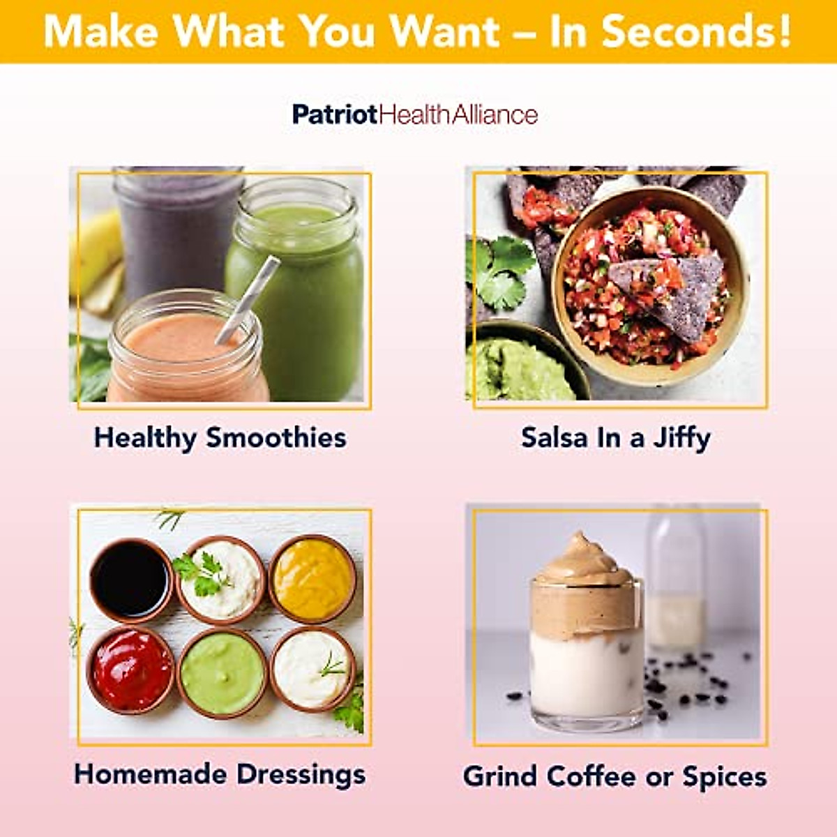 PATRIOT HEALTH ALLIANCE Patriot Power Blender, Portable, Cord-Free USB Rechargeable Mini Blender, Make Smoothies, Protein Shakes, Slushies for Kids & Margaritas On-The-Go, Ideal for Travel, Gym, Camping