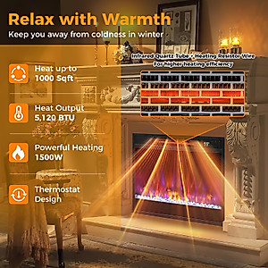 COSTWAY Electric Fireplace Inserts 23-inch Wide, 1500W Recessed Fireplace Insert with Remote Control, 6 Flame Colors, 5 Brightness, 8H Timer, Overheat Protection, Infrared Fireplace Heater for Indoor