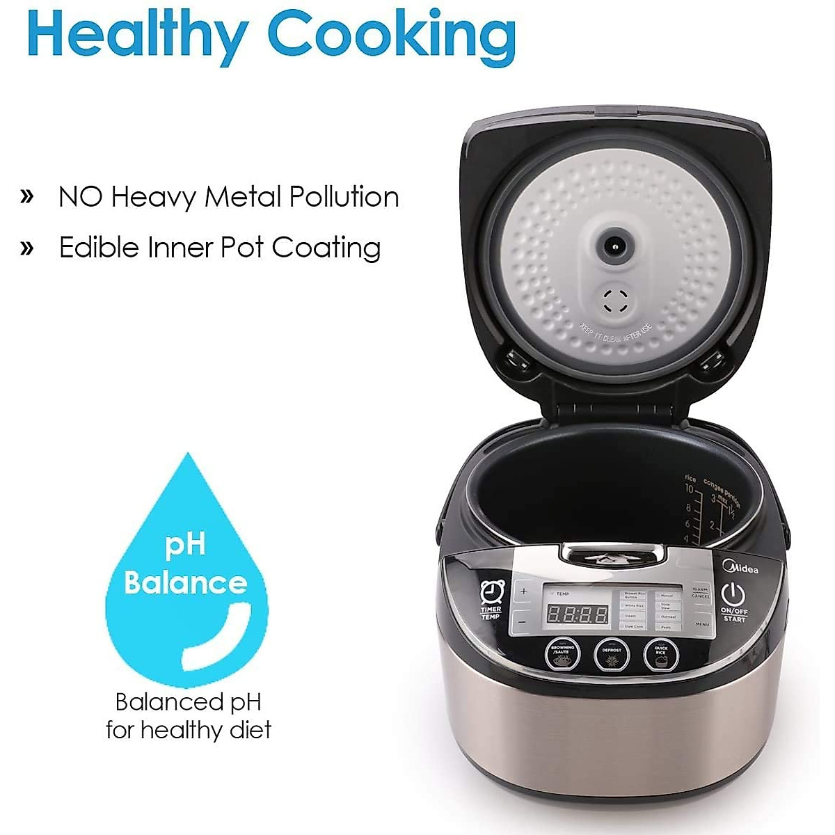 Midea Rice Cooker Slow Cooker Multi Cooker 10 Cup with Steamer Basket For Rice Food Vegetable Egg Automatic Keep Warm LED Digital Control