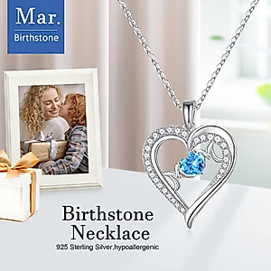 Mom Gifts Mom Birthday Necklace, Sterling Silver Mom Birthstone Jewelry Mom Mothers Valentines Day Gifts for Mom Christmas Birthday Gifts for Mom March Birthstone Blue Aquamarine Necklace Jewelry