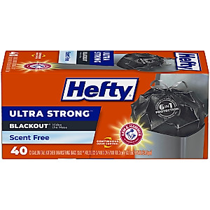 Hefty Ultra Strong Tall Kitchen Trash Bags, Blackout, Unscented, 13 Gallon, 40 Count