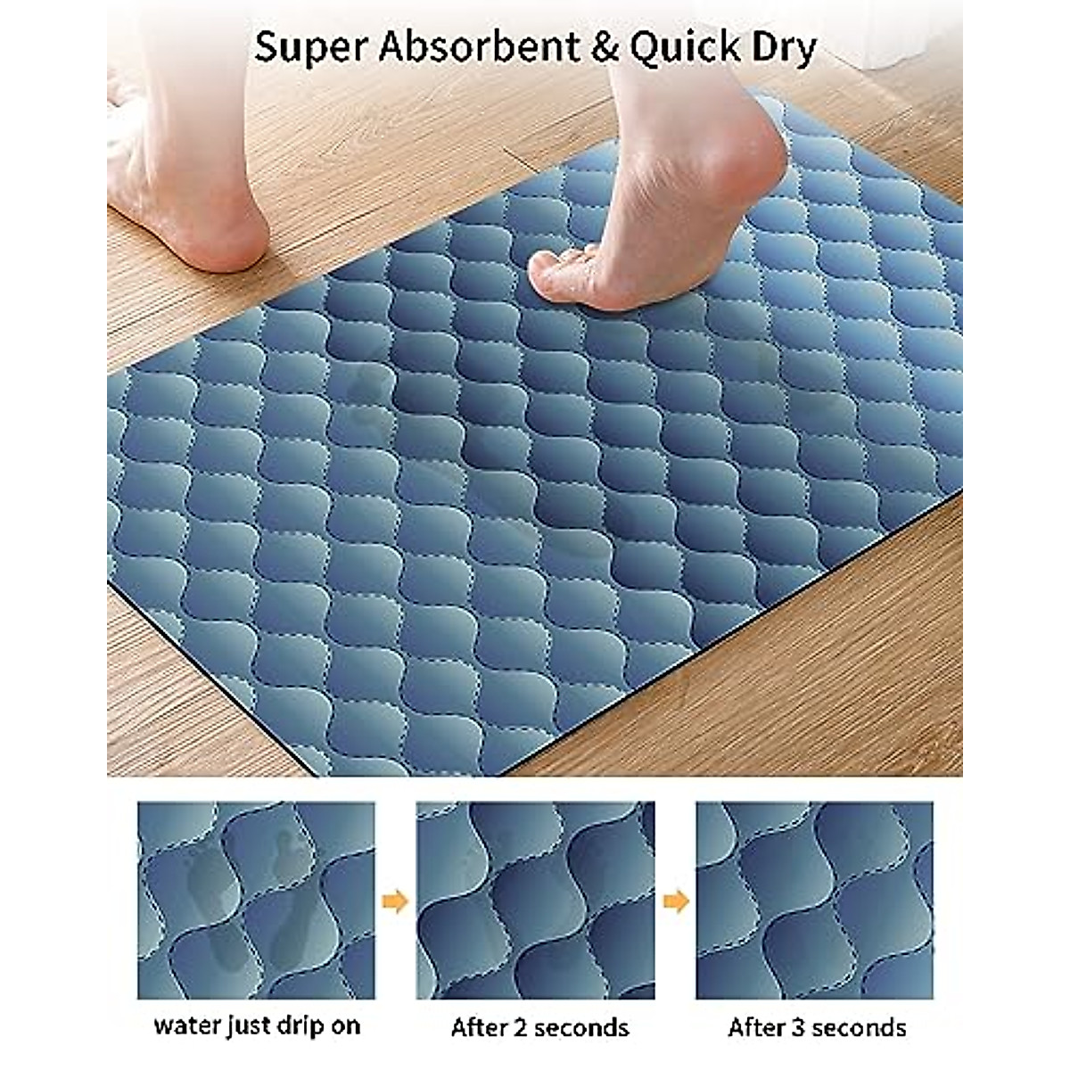 Gradient Blue Bath Mat for Tub,Non Slip Bathroom Floor Runner Rug Quick Dry & Absorbent Diatomaceous Earth Kitchen Shower Sink Washable Doormat,Modern Geometry Minimalist Fish Scale Lattice 20"x32"