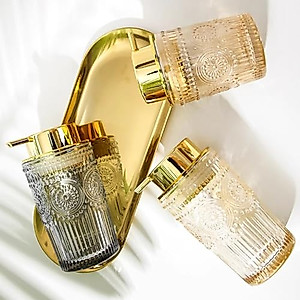 Glass Foam Soap Dispenser, Portable Press Soap Bottle, Refillable Foaming Pump Bottle with Gold Pump, Foam Hand Soap Dispenser for Bathroom Kitchen, Modern Home Bathroom Decor