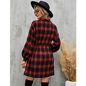 Blooming Jelly Womens Plaid Dresses Flannel Fall Long Sleeve Dresses Christmas Dress Winter Dresses for Women 2023(Large,Red Plaid)