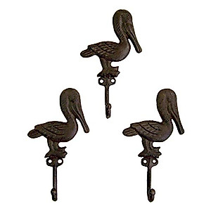 Wowser Rustic Brown Cast Iron Pelican Wall Hooks, Set of 3, 7 1/2 Inch