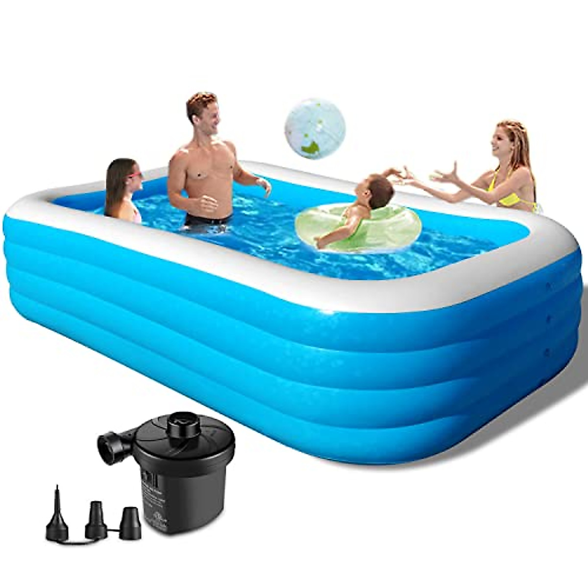 SOARRUCY Inflatable Pool-Swimming Pools for Kids & Adults, Above Ground Pool 120''x72''x26'' Oversized Thickened Family Blow Up Kiddie Pool, with Electric Air Pump Backyard, Garden